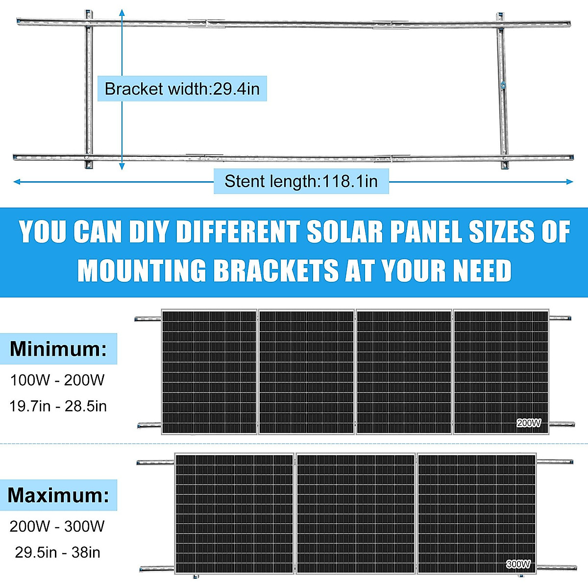 Upgrade Solar Panel Mounting Brackets, Adjustable Multi-Pieces Solar Panel Brackets, Solar Panel Mount for 1-4pcs Solar Panels, Solar Mounting Brackets with Clamps for Ground and Roof