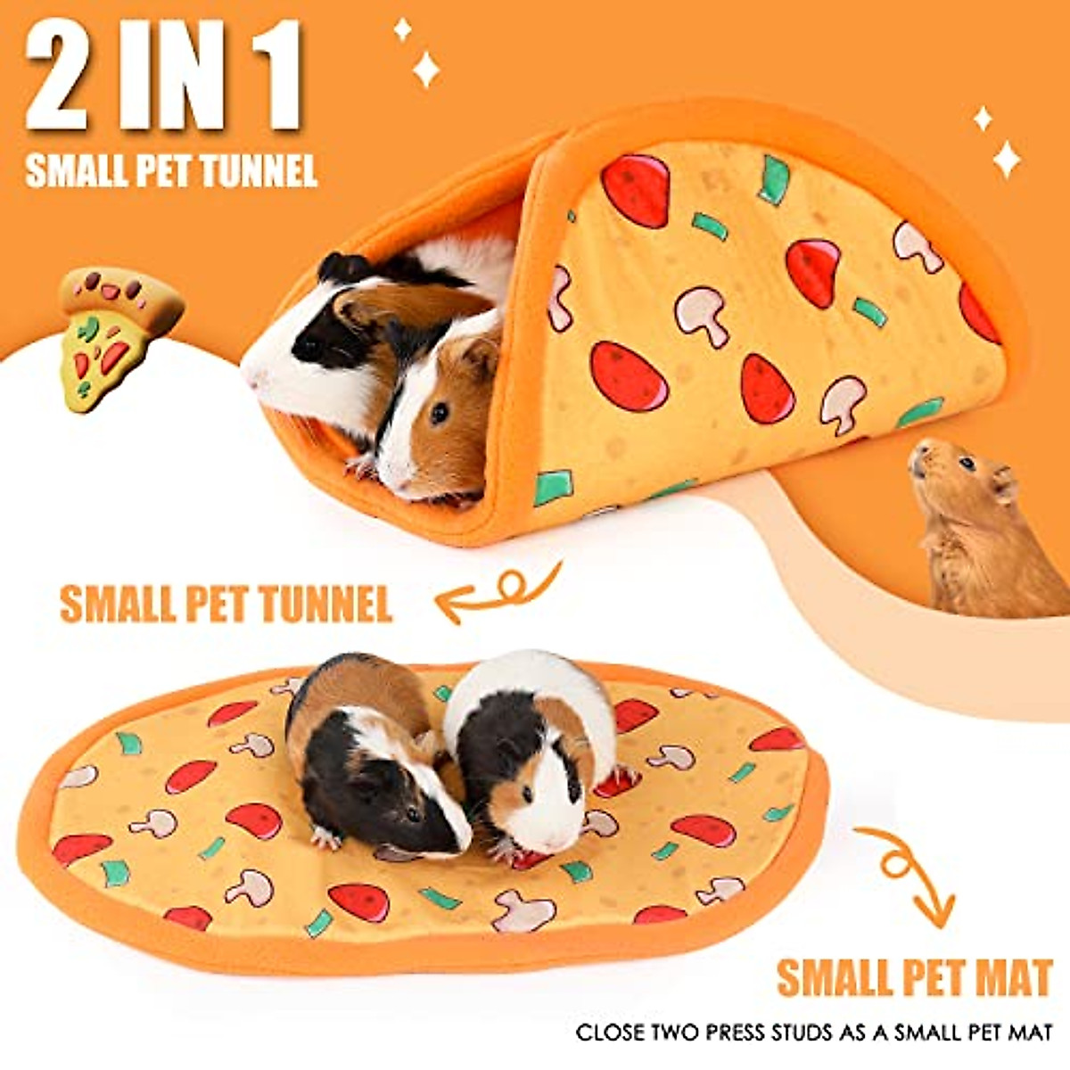 ONEJU Guinea Pig Hideout, Guinea Pig Tunnel, Rabbit Tunnel, Bunny Hideout, Guinea Pig Cage Accessories for Guinea Pig, Bunny, Hamster, Chinchilla, Ferry, Rabbit and Other Small Pets - Pizza Pattern