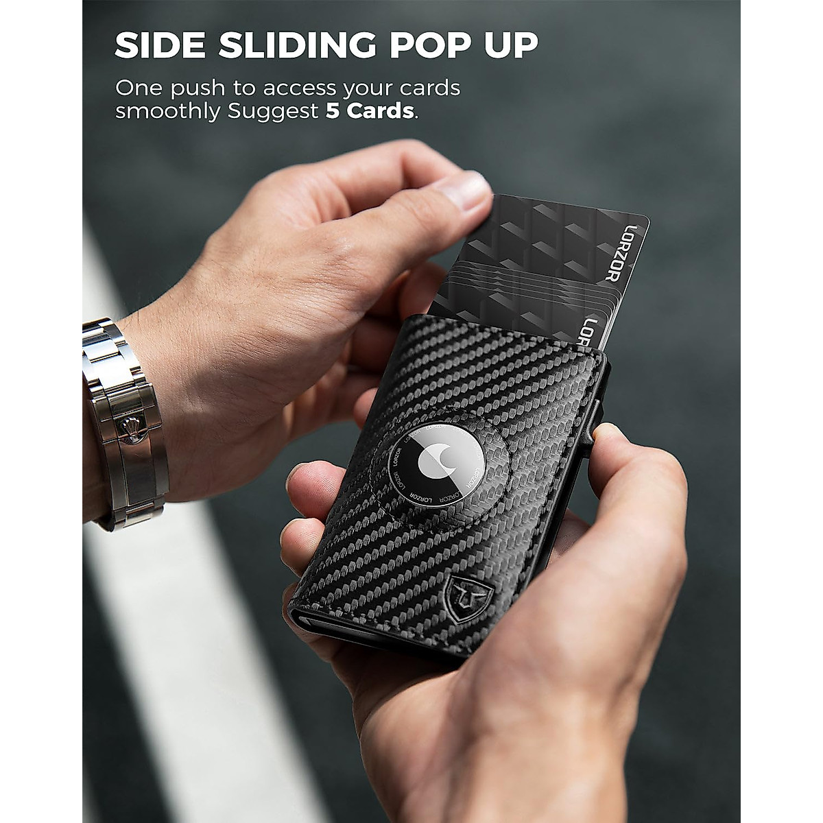 LORZOR Slim Airtag Wallet for Men, Bifold Leather Mens Wallets with Magnetic Closure, Smart Wallet RFID Blocking Pop Up Card Holder,Minimalist Wallet with Gift Box