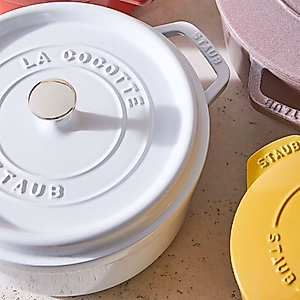 Staub Cast Iron 4-qt Round Cocotte - White, Made in France