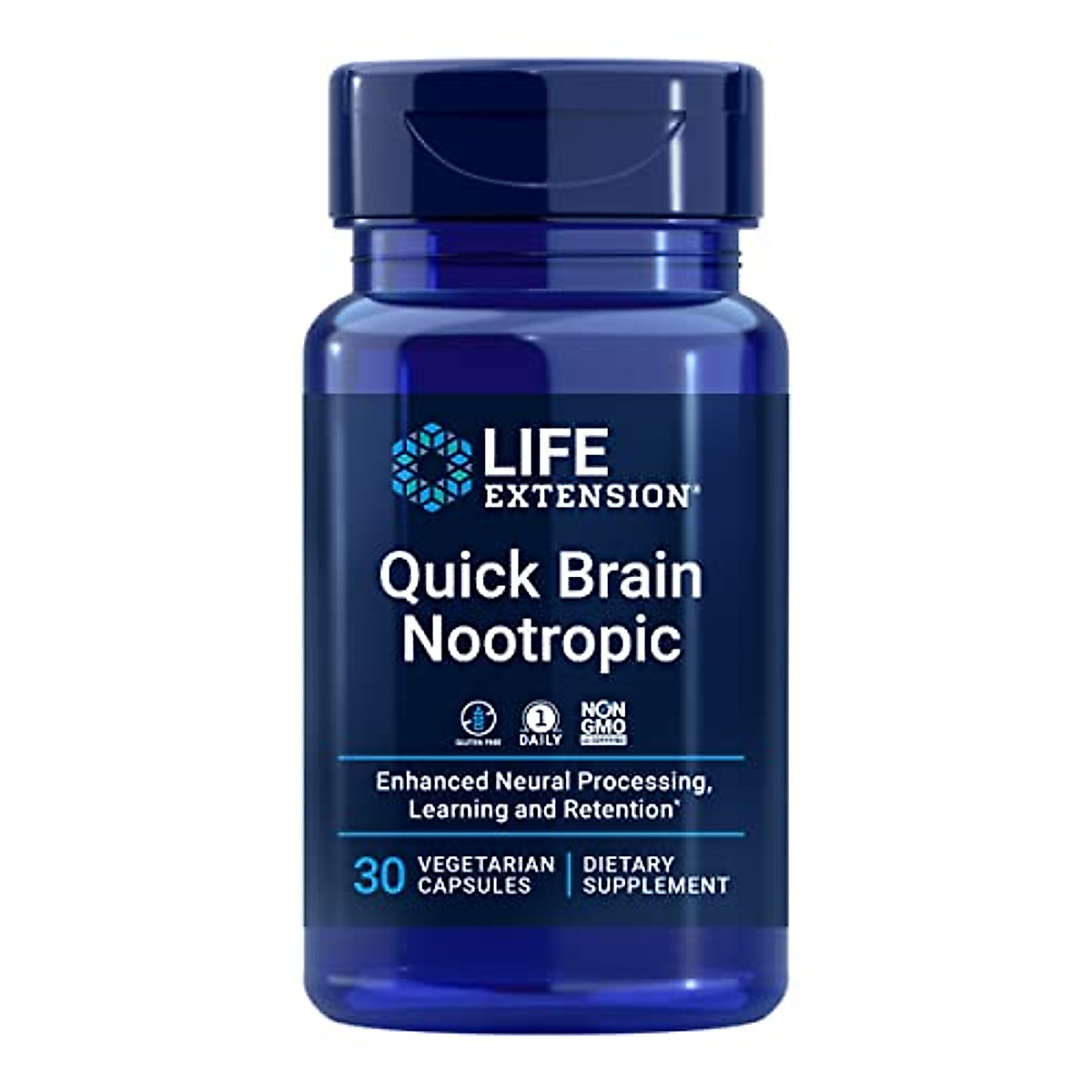 Life Extension Quick Brain Nootropic — Brain Supplement for Memory, Focus, Learning, Recall, Attention and Cognition – Gotu Kola, Bacopa, Once Daily, Gluten-Free, Non-GMO - 30 Vegetarian Capsules