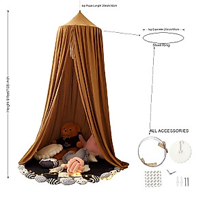 Crib Bed Canopy for Kids Girls, Round Dome Netting Mosquito Net Canopy Bed Curtain for Play Room Baby Bed Indoor Outdoor Princess Castle Hanging House Decoration (Coffee)