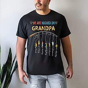 Personalized Dad Grandpa Fishing T Shirts, Shirt with Grandkids Name, Custom Father's Day Gift for Men Pawpaw Papa Tee Hoodie Sweatshirt Tank Top on Birthday up to 25 Kids, X-Large