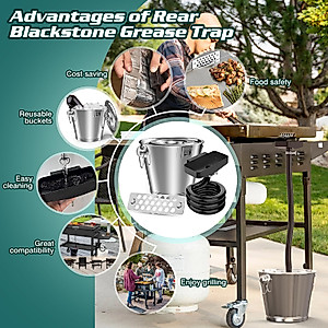 Upgraded Rear Grease Drainage Funnel for Blackstone Grease Catcher,Grease Bucket W/Lid,Innovative Blackstone Grease Trap with Separated Stainless Grease Gate,Blackstone Griddle Accessories