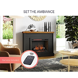 Bridgevine Home Washington Modern Farmhouse Electric Fireplace with Mantel, 48 inches, Poplar and Knotty Alder Solid Wood, Black and Whiskey Finish