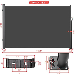 Retractable Side Screen Awning, UV Resistant, Waterproof, Patio Privacy Screen for Garden, Balcony, Courtyard(Dark Grey), 118.1" x 70.9"
