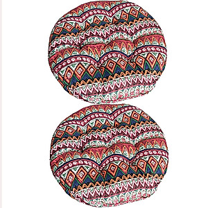 XSlive 2 Pack Boho Round Cotton Linen Chair Cushion Pads Soft Comfy Seat Cushions for Dining Chairs, Office Chairs, Hardwood Floors (Red Boho,Diameter 18")