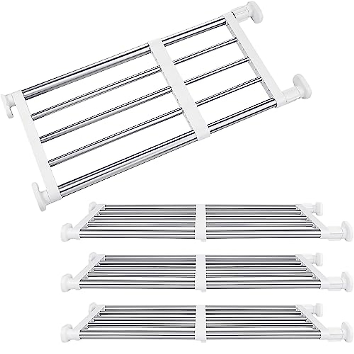 Geetery 4 Pcs Closet Tension Shelf Rod Metal Expandable Shelf Organizer Adjustable Closet Shelves Closet Shelf Rack DIY Closet Dividers Separators for Cabinet Storage Locker Clothes (16.54-25.6 Inch)