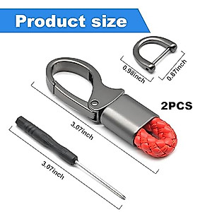 Augeny 2PCS Car Key Fob Keychains, 360 Degrees Rotatable Leather Keys Chain Holder with Anti-Lost D-Ring, Universal Sturdy Metal Key Chains with Screwdriver for Women and Men （Red）