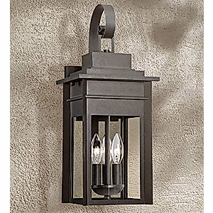 Franklin Iron Works Bransford Traditional Outdoor Wall Light Fixture Dark Black Specked Gray 19" Clear Glass Lantern Scroll Arm for Exterior House Porch Patio Outside Deck Garage Front Door Home