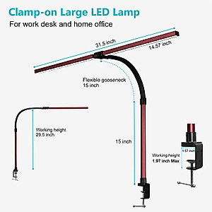 DUKTIG LED Desk Lamp for Women, Double Head Architect Desk Lamp, Bright Desk Lamps with Clamp, 5 Color Modes and Dimmable Tall Desk Lamps for Home Office, Studio (24W, Crimsonb Red)