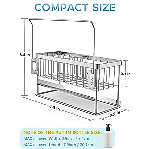 VOGWOLTH Sponge Holder for Kitchen Sink, Sink Caddy Kitchen Sponge Holder for Dish Rags Brush Soap Scrubber, Stainless Steel 304 Counter Organizer with Auto Drain Tray