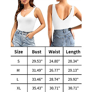 WAYMAKER Bodysuit for Women Sexy Deep V Neck Sleeveless Backless Tank Double Lined Thong Body Suits Going Out Tops (White,Small)