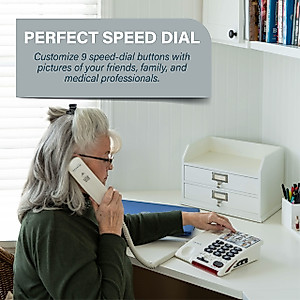 Amplified Big Button Landline Phone for Seniors – 26dB Home Phone with Photo Buttons – Telephones for Hearing Impaired & Simple Big Button Telephone Number for Seniors by Serene Innovations.