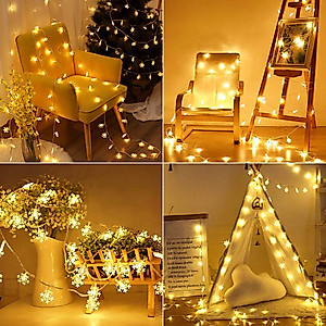 CYOIDAI Lights, 30 LED Snowflake String Lights Battery Operated Waterproof Lights with 8 Lighting Modes Warm White Bedroom Patio Room Garden Party Home Indoor Outdoor Christmas Tree Decorations