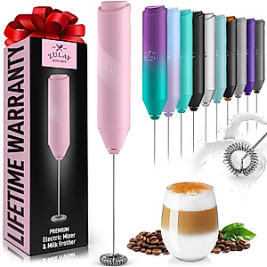 Zulay Kitchen Powerful Milk Frother Wand - Mini Milk Frother Handheld Stainless Steel - Battery Operated Drink Mixer for Coffee, Lattes, Cappuccino, Matcha - FrothMate Milk Frother Gift, Cotton Candy