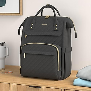 LOVEVOOK Laptop Backpack Women, Stylish Quilted Computer Backpack with USB Port for Work, Waterproof Backpack Purse fits 15.6 inch Laptop, Nurse Teacher Backpack Travel Bags, Lozenge-Black