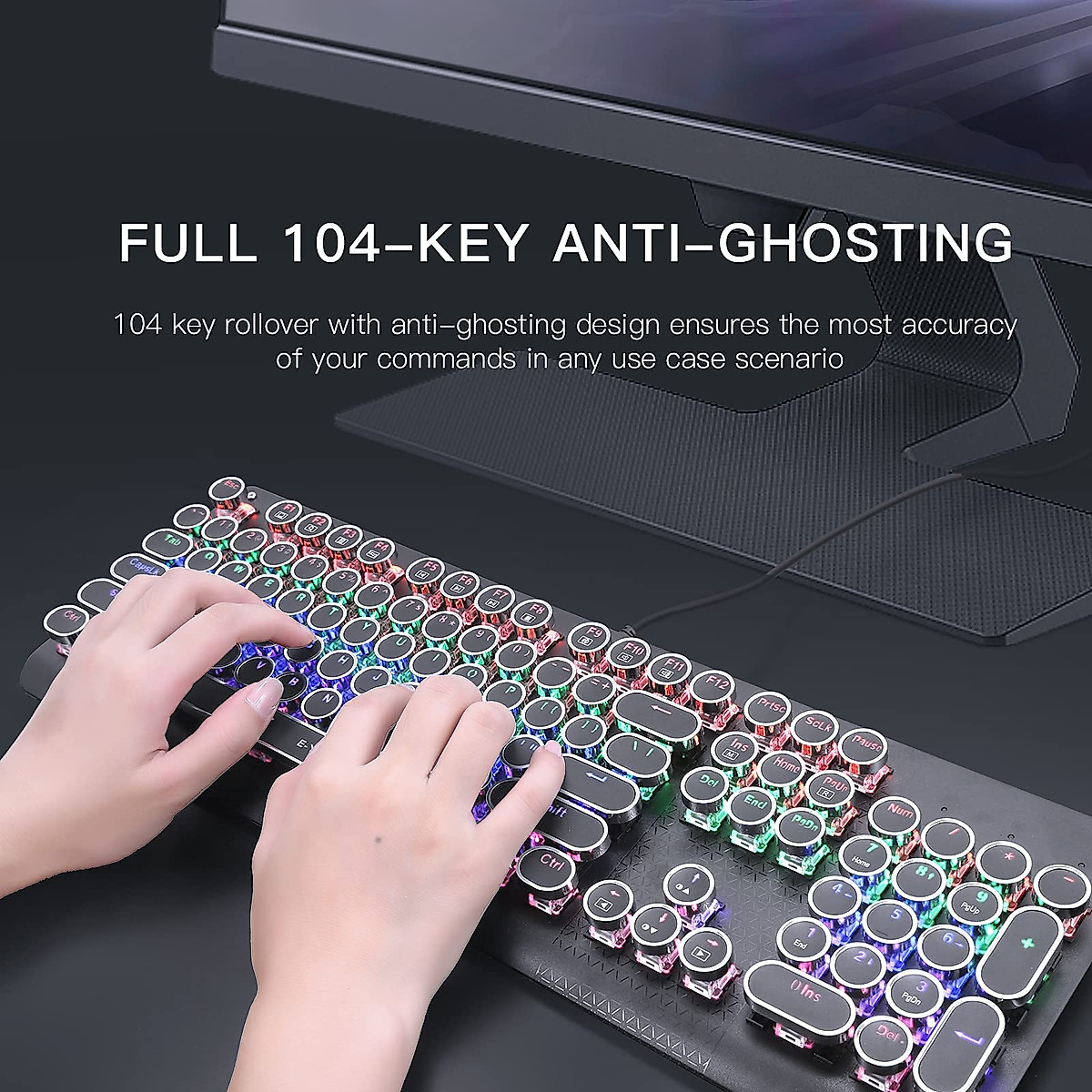 E-YOOSO K600 Mechanical Gaming Keyboard 104 Keys LED Backlit Keyboard Crystal Keycap (Blue Switch)