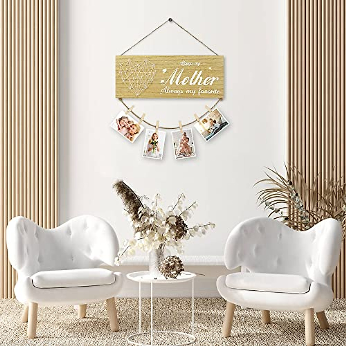 BLOCE Mother's Gifts Picture Frame, Wooden Hanging Photo Holder with Keychain, Brag Board for Mother's Day Christmas Birthday Thanksgiving Day