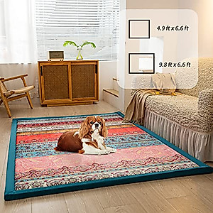 MAXYOYO Bohemian Style Area Rug Living Room Carpet, Thick Memory Foam Tatami Mat Japanese Carpet with Non-Slip Backing, 4.9 ft x 6.6 ft Large Floor Rug Mat for Bedroom