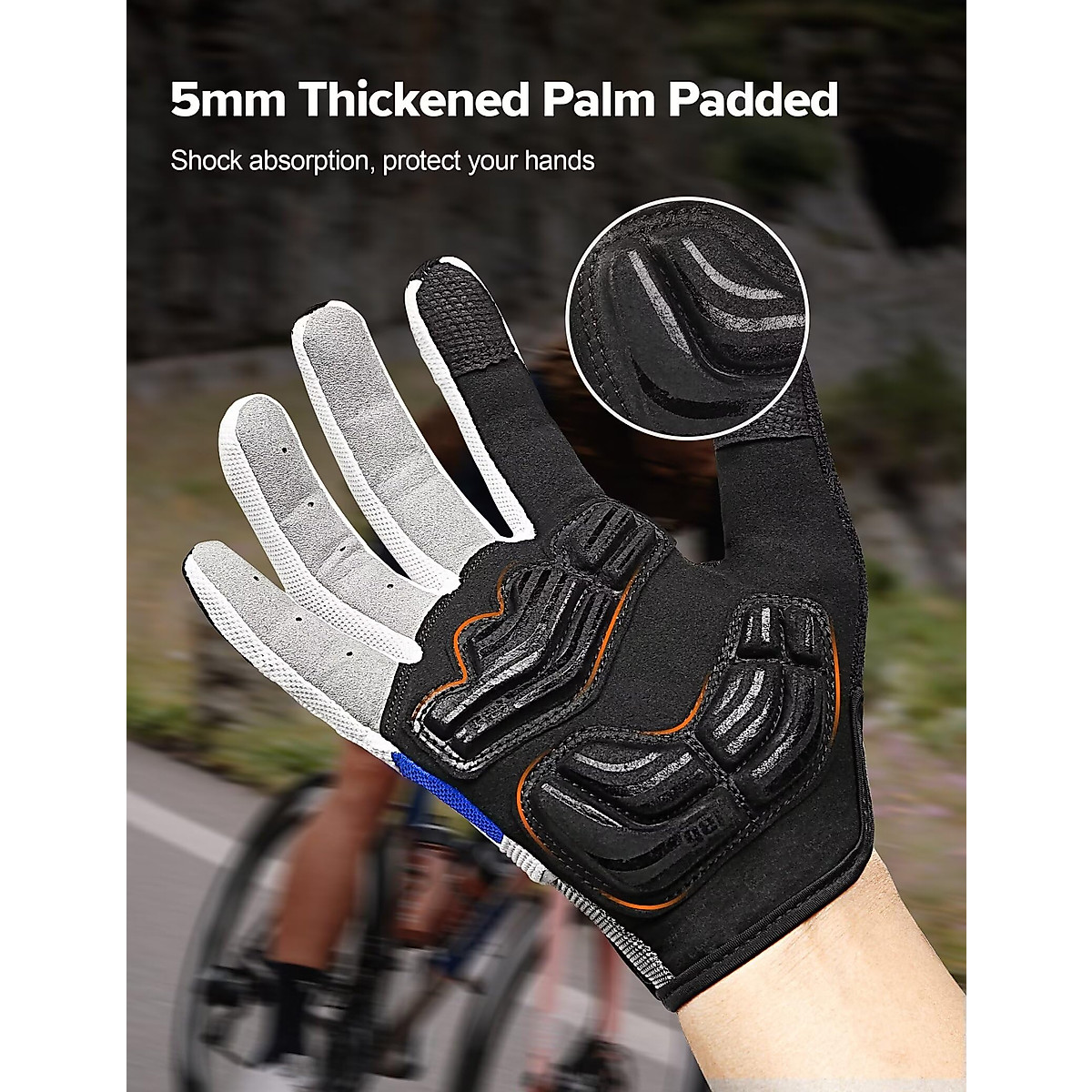 INBIKE 5mm Gel Pad Full Finger Gloves Men for Workout Gym Fitness Outdoor Blue Medium