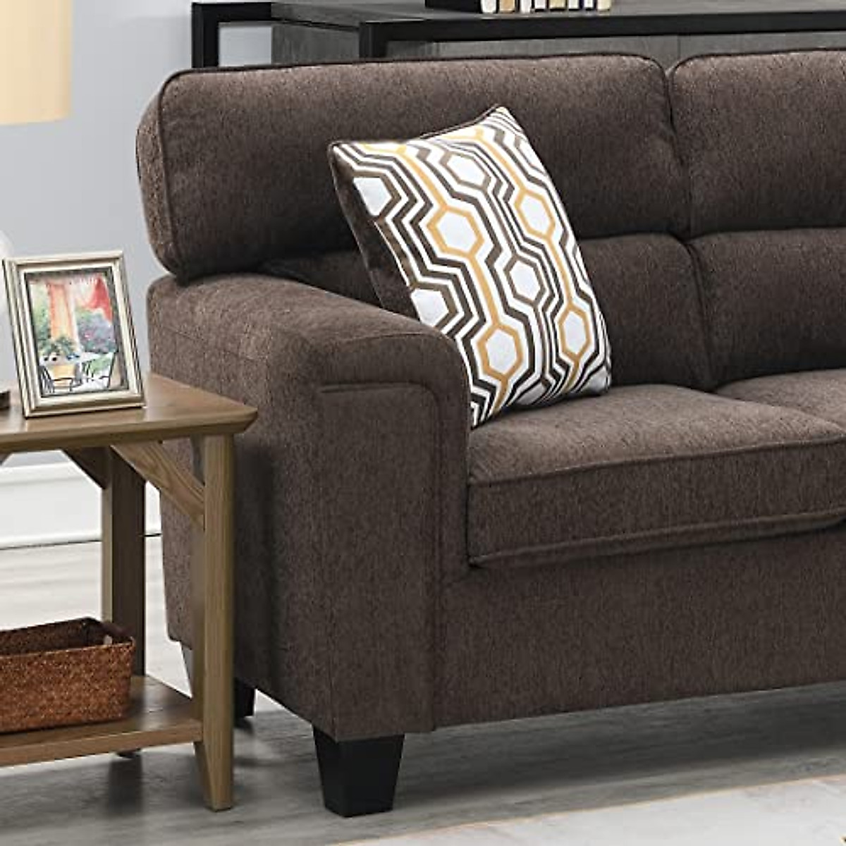 118" Wide Large Modern Upholstered L-Shaped Sectional Sofa with 2 Cushions, Modern Tufted Micro Cloth Couch with Soft Memory Foam Seats, 5 Seater Modular Sofa - Chocolate Brown - Oliver & Smith