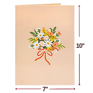 Paper Love 3D Pop Up Flower Bouquet Card, with Daisy Delight Forever Flowers Keepsake, Gift For Birthday, Mothers Day, Get Well, Thank You, All Occasion or Just Because - Oversized 10" x 7" Cards - Includes Envelope And Note