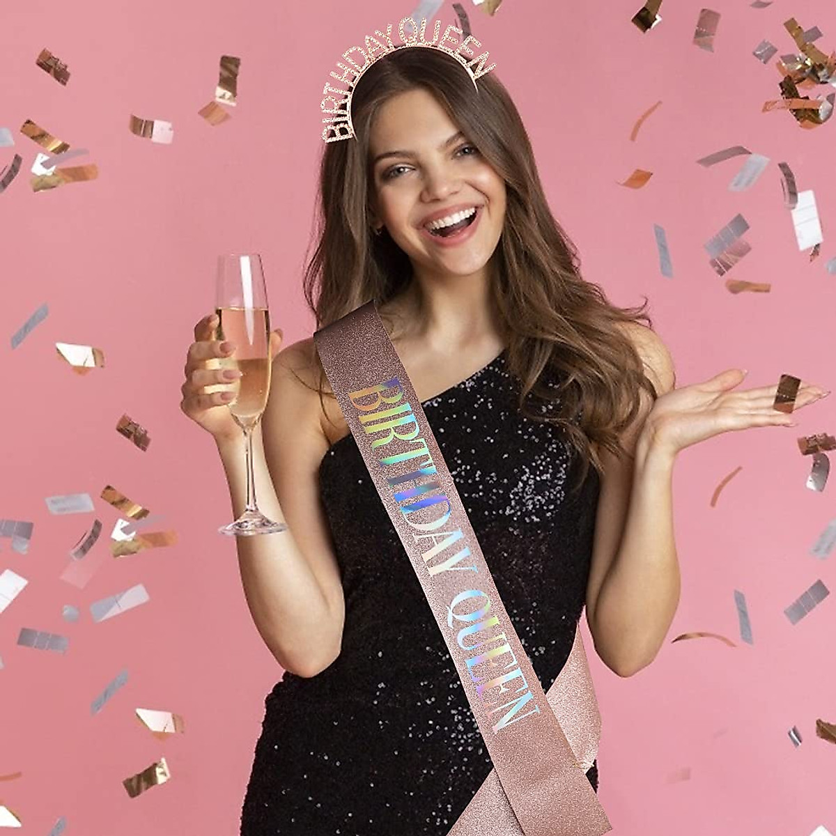 Didder Birthday Crowns for Women, Rose Gold Birthday Queen Sash & Birthday Tiara Set, Birthday Tiara for Women Birthday Crown Princess Crown Birthday Girl Headband Happy Birthday Accessories