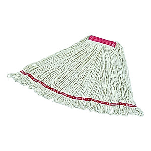 Rubbermaid Commercial Products Swinger Loop Mop Head Replacement, 1-Inch Headband, Large, White, Cotton/Synthetic Industrial Wet Mop for Floor Cleaning Office/School/Stadium/Lobby/Restaurant