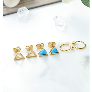 ORAZIO 6 Pairs Minimalist Hoop Stud Earrings Set for Men Women Small Triangle Cuff Huggie Chain Dangle Earrings Stainless Steel Cartilage Helix Piercing Set