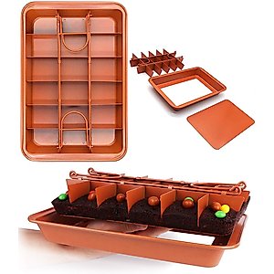 Brownie Pan with Dividers Baking Tray All Edges-Only - Bite Size Baking Steel Corner Brownies Pan with Cutter, Makes 18 Pre-cut Brownies Perfect All at Once