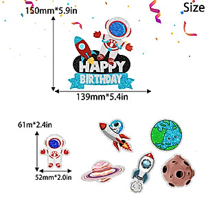 Set of Astronaut Happy Birthday Cake Toppers-with a Space Theme The Rocket Planet space ship Decorations for a Baby Shower, Boy or Girl's Birthday Party