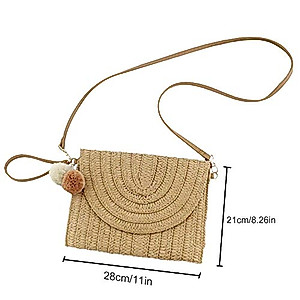 Ayliss Women Straw Shoulder Handbag Crossbody Clutch Purse Handbag Evening Summer Beach Handmade Woven Evenlope Straw Bag (Khaki)
