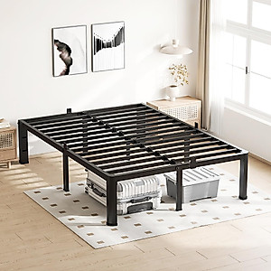 VIPSHOW 18 Inch Queen Bed Frame, 3500Lbs Heavy Duty Metal Platform with Round Corner Legs Mattress Slide Stopper, Steel Slat Support No Box Spring Needed, Noise Free, Non-Slip, Easy Assembly