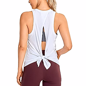 CRZ YOGA Women's Pima Cotton Workout Tank Tops Tie Back High Neck Athletic Shirts Loose Fit White Small