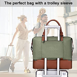 Bluboon Women Ladies Carry-on Tote Weekender Bag with Shoe Compartment, Canvas Overnight Travel Duffle Bag in Trolly Handle