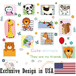 Waterproof Kids Wild Safari Animal Wall Stickers - Bathroom Mirror or Window - Peel & Stick Jungle Theme Unisex Wall Decals for Baby's & Kids Room, Nursery, Classroom, Playroom & Party Decorations