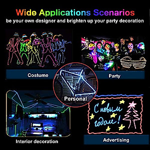 MaxLax EL Wire Portable Set, 9ft Cuttable Battery Pack Neon Glowing Electroluminescent Wire Light kit(Green, Blue, Red, White, Pink) for Halloween Decorations DIY