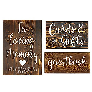Darware Wooden Wedding Reception Signs (Set of 3, Brown); for Guests, Gifts, and Memorial