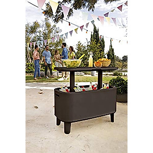 Keter Breeze Bar Outdoor Patio Furniture and Hot Tub Side Table with 17 Gallon Beer and Wine Cooler, Espresso Brown