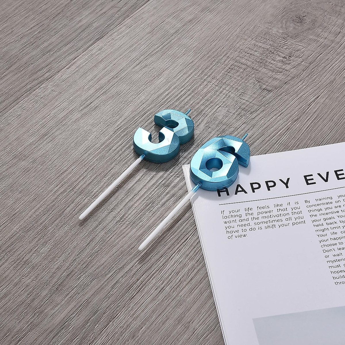 2 inch Blue 36 Birthday Candles, 3D Diamond Number 36th Cake Topper for Boys Girls Birthday Party Decorations Theme Party