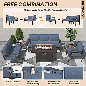 Piltwoff Aluminum Patio Furniture Set,4 Pcs Modern Outdoor Furniture with 45in CSA Propane Fire Pit Table,Patio Conversation Set with 5.1 Inch Cushion for Backyard,Navy