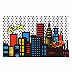 Allenjoy Superhero Themed Backdrops Super City Skyline Buildings Children Birthday Supplies Favors Decorations Photography Party Event Banner Photo Studio Booth Background Baby Shower
