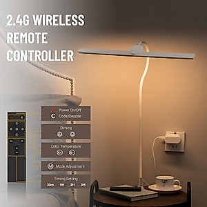 FOVOW LED Desk Lamp with Clamp, Eye-Caring Architect Desk Lamps for Home Office, 24W Ultra Bright LED 3 Modes 6 Brightness, Studio Work Lamp for Task,Remote Control Dimmable Table Light(White)