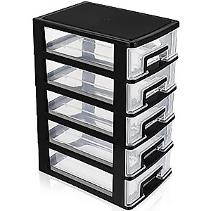 Cabilock Drawer Storage Cabinet Small Clear 5 Layer Drawer Plastic Drawer Type Closet Storage Box Storage Shelf Storage Rack for Office Bedroom Living Room Black (5.9x8.3x12.3 inch)