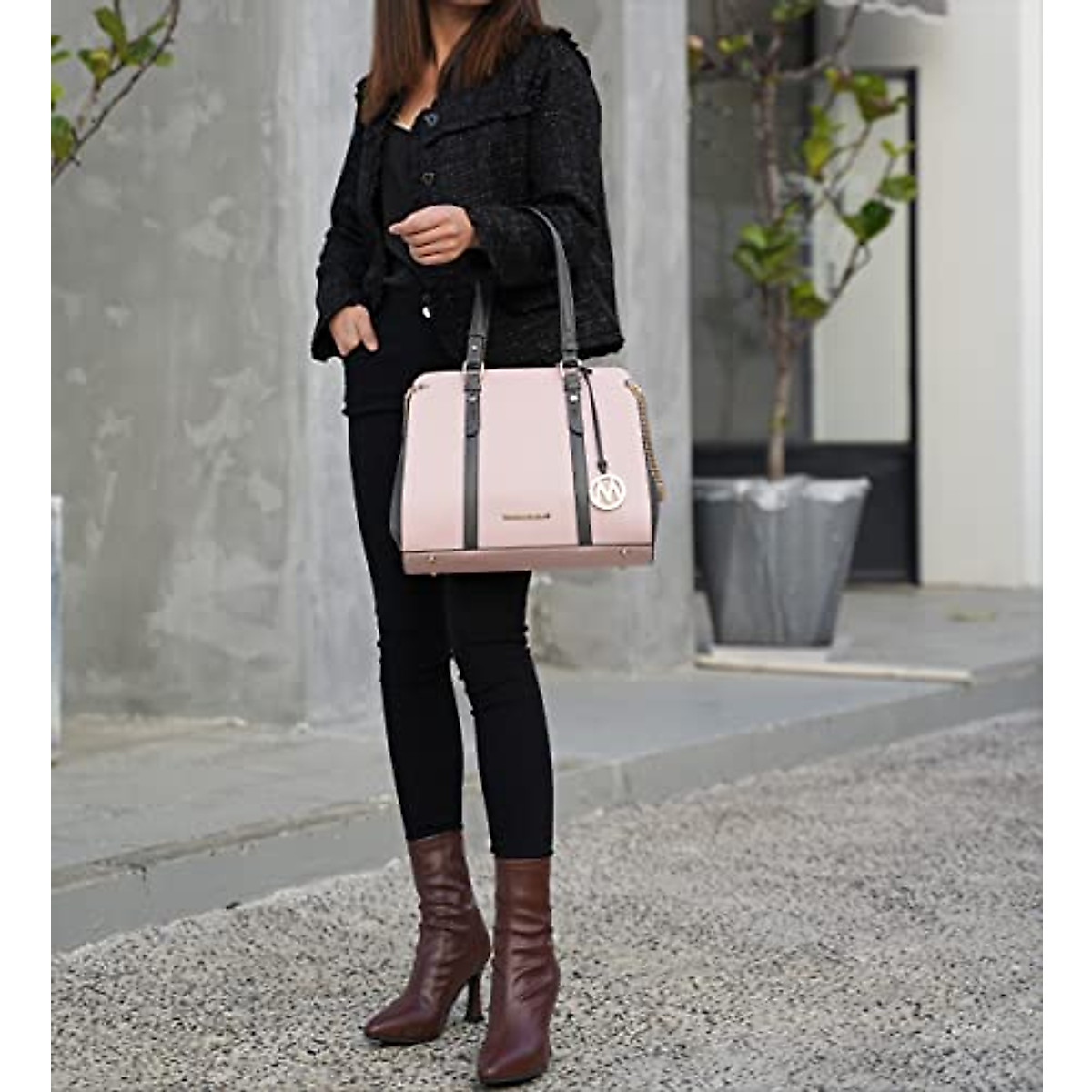 MKF Collection Tote Bag for Women, Vegan Leather Color Block Top-Handle Satchel Handbag Purse