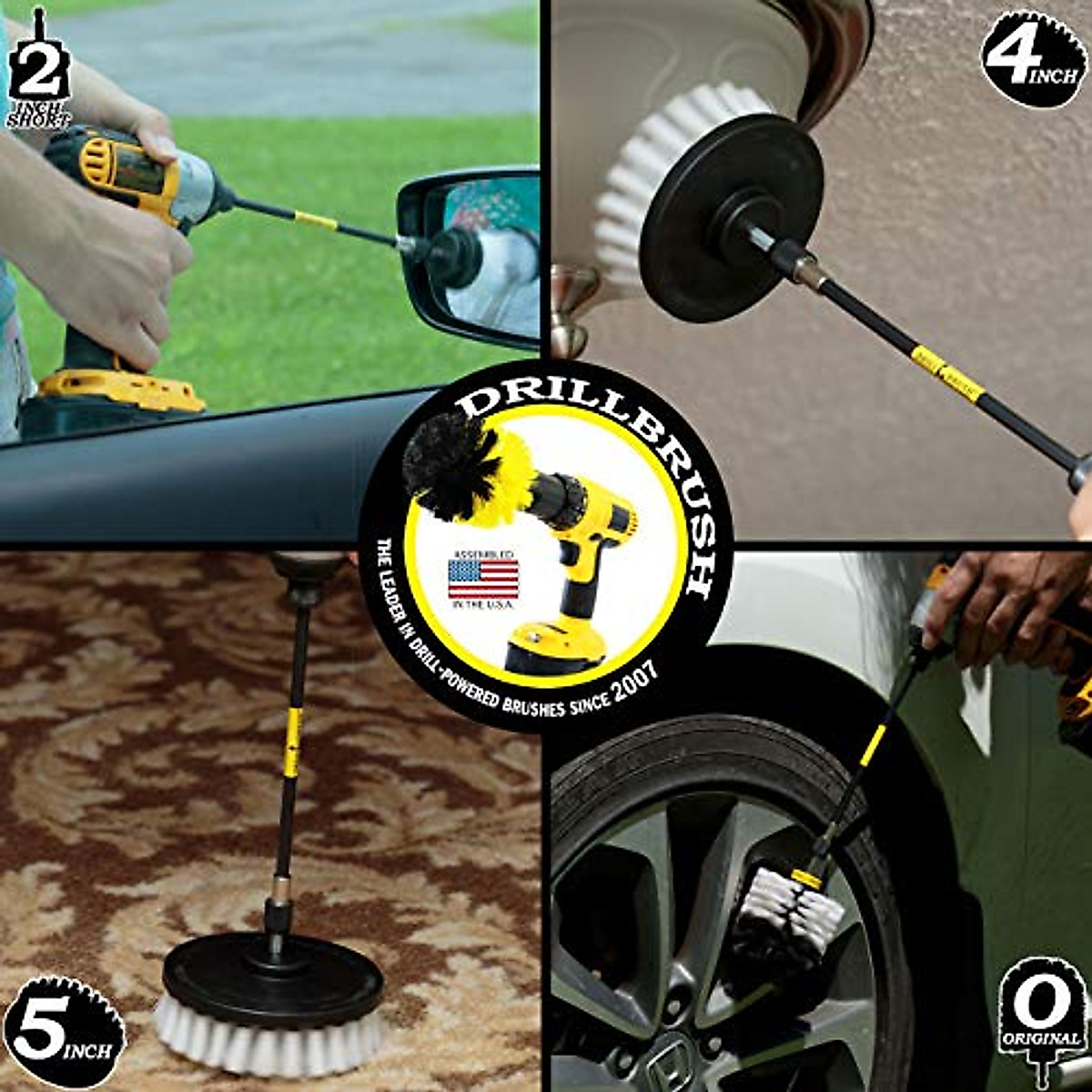 Motorcycle Accessories - Soft White Drill Brush Kit with Extension - Car Wash - Cleaning Supplies - Automotive Tire, Wheel - Boat Seat, Carpet, Interior, Upholstery, Vinyl, Fabric, Leather Cleaner