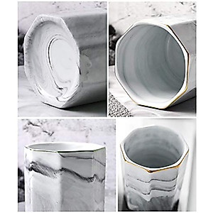 WAVEYU Pen Holder, Stand for Desk Marble Pattern Pencil Cup for Girls Kids Durable Ceramic Desk Organizer Makeup Brush Holder for Office, Classroom, Home, Gray Marble