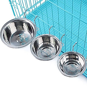 Generic 2 Sets Stainless Steel Pet Feeder Hanging Parrot Bowls Dog Water Container Bird Cage Accessories for Pet Dog Cat Bird Size M