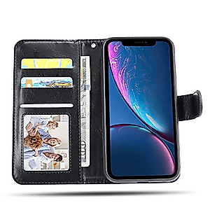 QLTYPRI for iPhone XR Case, [Detachable] Magnetic Wallet Case Durable PU Leather TPU Bumper with Card Holder Kickstand Shockproof Flip Wallet Case for Apple iPhone XR - Black